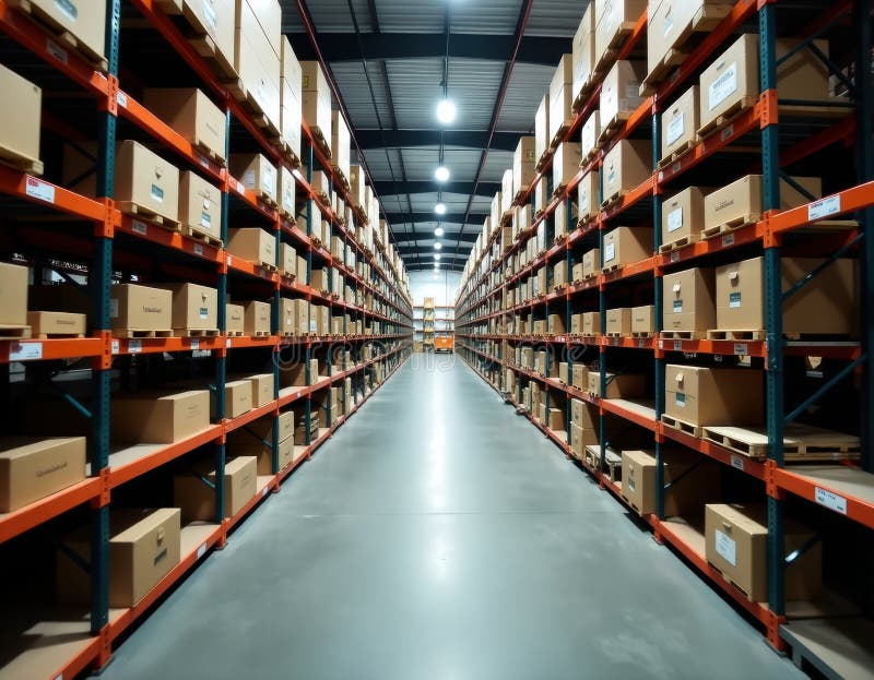 Rows of Cardboard Boxes in a Warehouse Stock Illustration ...