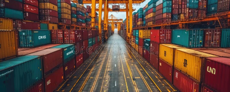 Rows of Cargo Containers at a Shipping Yard Stock Illustration ...