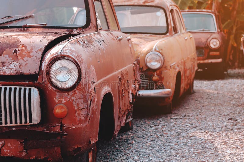 Rows of Cars in a Salvage Yard Facing Each Other Stock Photo - Image of ...