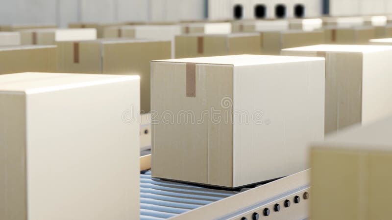 Rows of Carton Boxes on Conveyor Roller 3d Render Stock Footage - Video ...