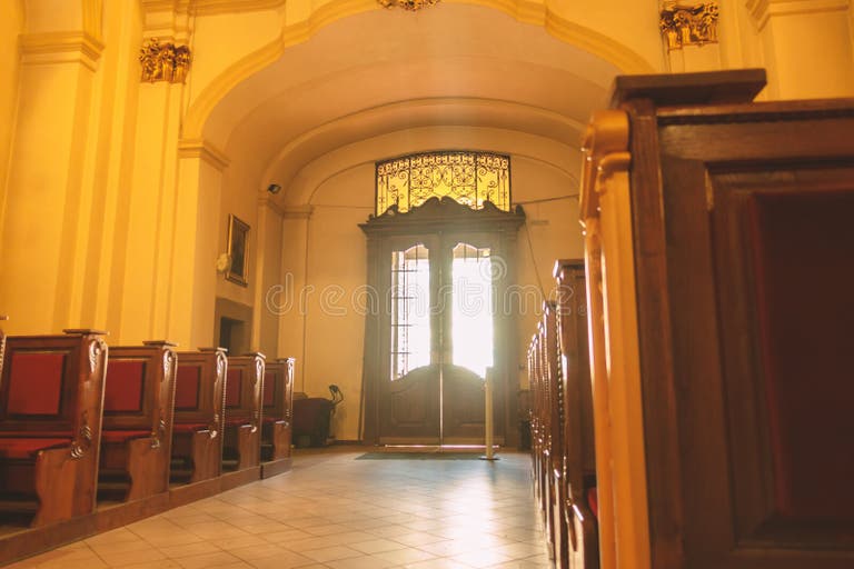 Rows of Chairs in a Catholic Cathedral Editorial Stock Image - Image of ...
