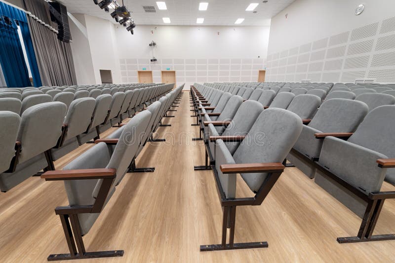 Rows of Chairs in an Empty Auditorium Hall Stock Image - Image of stage ...