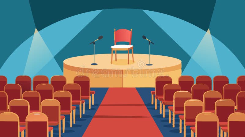 Rows of Chairs Set Up in a Semicircle Facing a Stage with a Microphone ...