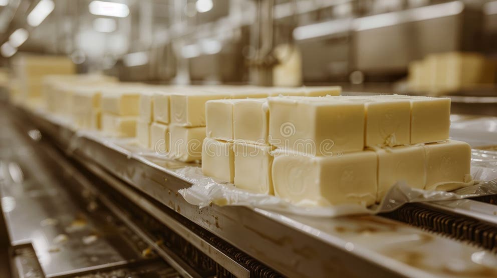 Rows of Cheese Blocks on a Factory Conveyor Belt. Stock Photo - Image ...