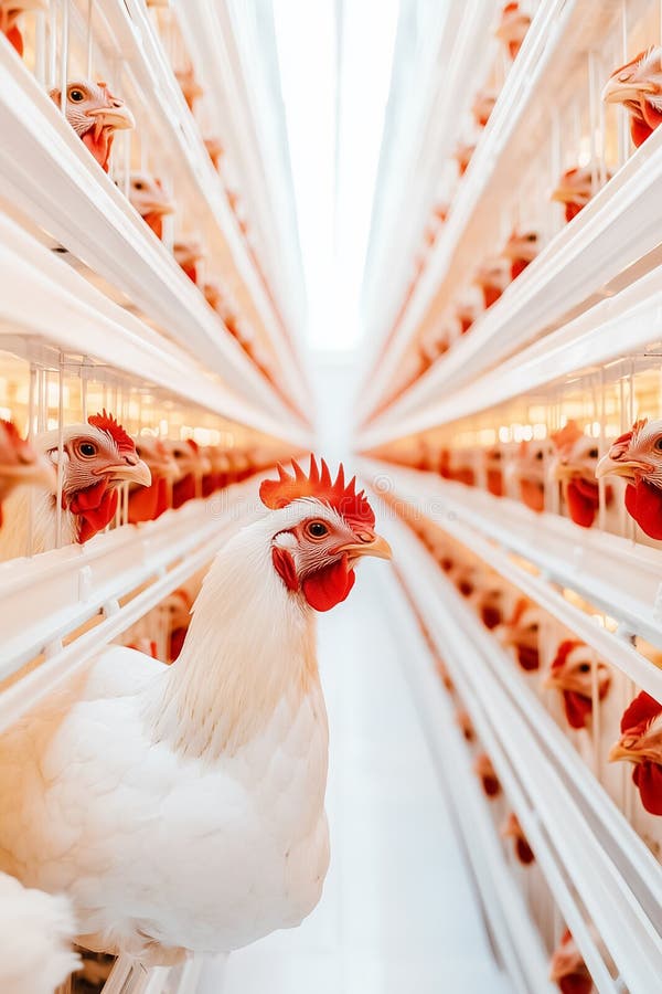 Rows of Chicken Cages Create a Striking Visual in a Contemporary Poultry Farm, Showcasing ...