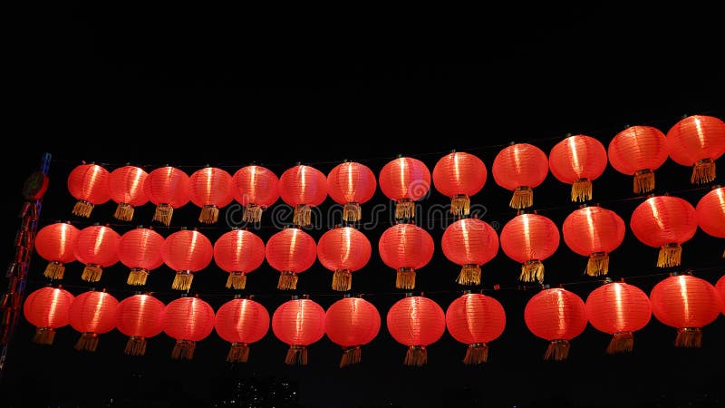 Rows of Chinese Red Lanterns at Night Stock Photo - Image of lanterns ...