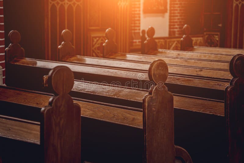 Rows of Church Benches at the Old European Catholic Church. Stock Image ...