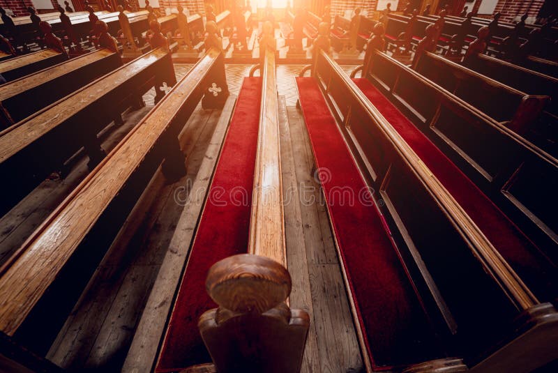 Rows of Church Benches at the Old European Catholic Church. Stock Image ...
