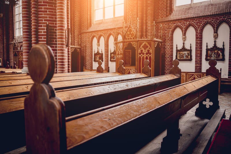 Rows of Church Benches at the Old European Catholic Church. Editorial ...