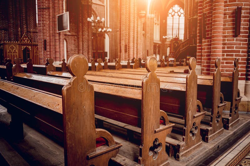 Rows of Church Benches at the Old European Catholic Church. Editorial ...