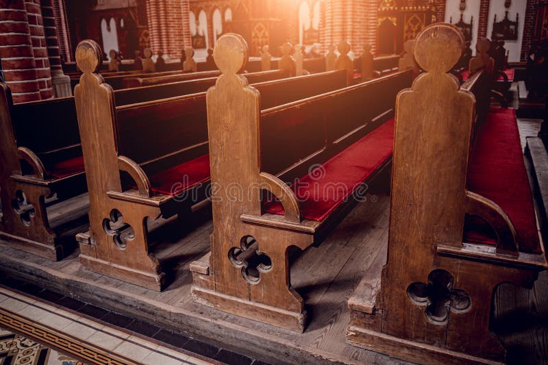 Rows of Church Benches at the Old European Catholic Church. Stock Image ...