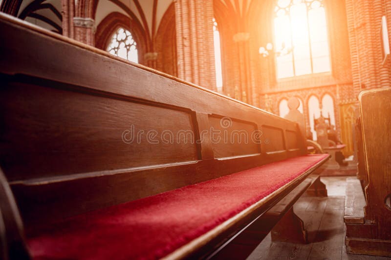 Rows of Church Benches at the Old European Catholic Church. Stock Photo ...