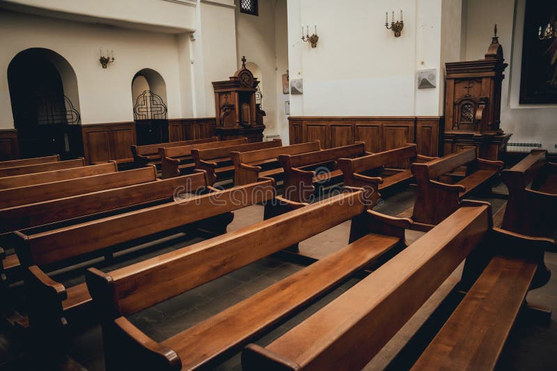 Rows of Church Benches. Selective Focus. Beautiful Background. Stock ...