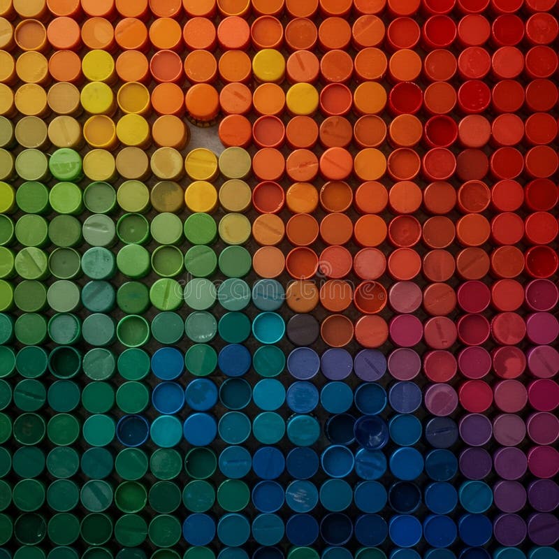 Rows of Circular Bottle Caps Arranged in a Gradual Spectrum Form a ...