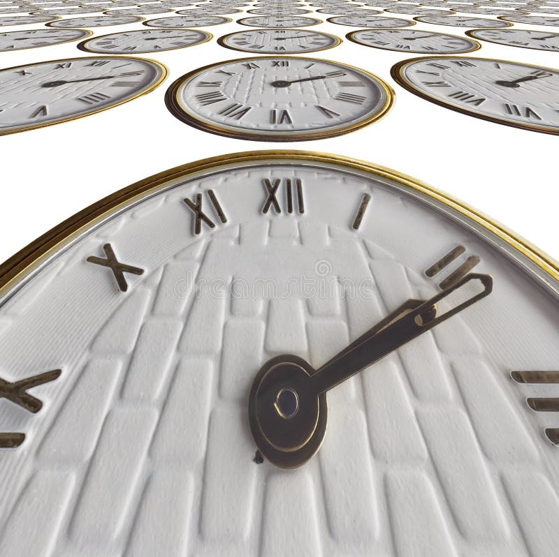 Rows of Clocks Stretching To Infinity Stock Image - Image of countdown ...