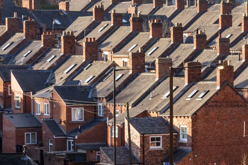 Rows of Colliery Houses stock photo. Image of streetlights - 305752476