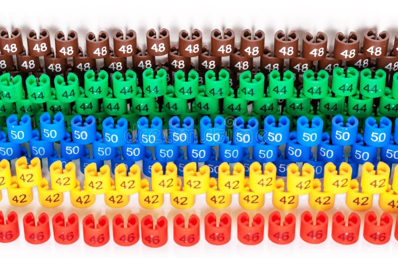 Rows with Colored Plastic Size Labels for Hangers of a Clothing Store ...