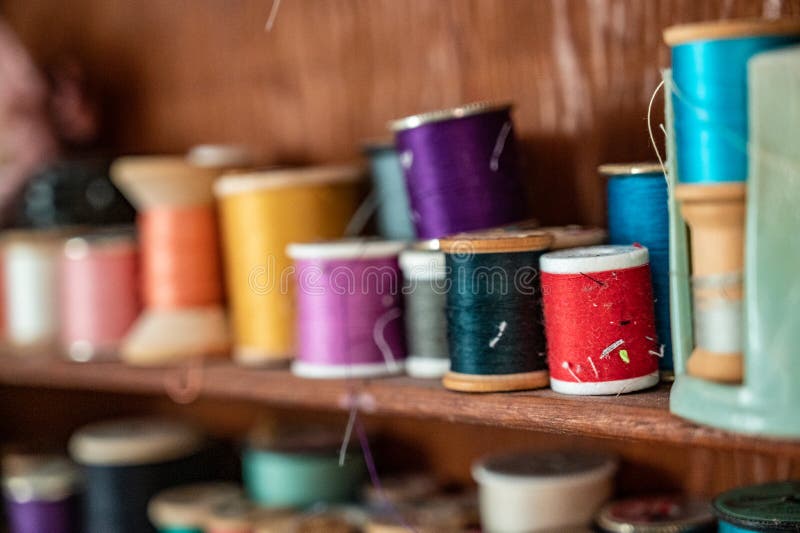 Rows of Colored Thread on Spools Stock Image - Image of garment ...