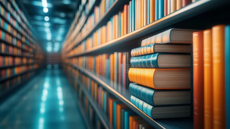 Rows of Colorful Books in Modern Library Stock Illustration ...