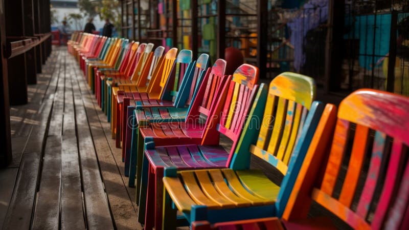 Rows of colorful chairs stock illustration. Illustration of retro ...