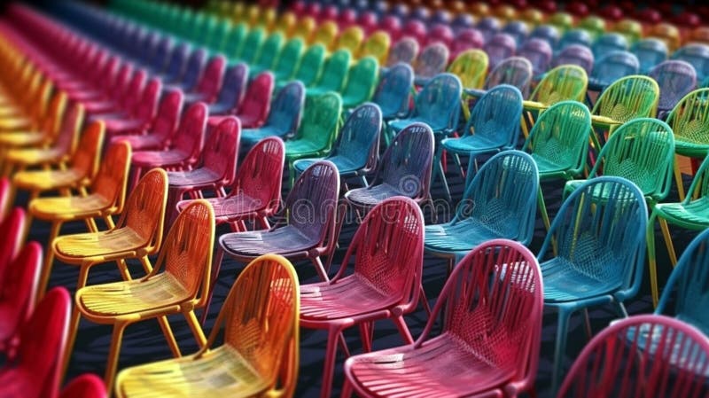 Rows of Colorful Chairs. a Row of Colorful Chairs on the Stadium Stand ...