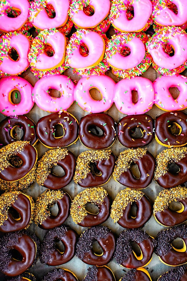 Rows of Colorful Donuts Process in Fall Color Style and Taken from Top ...