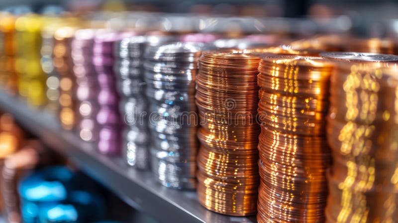 Rows of Colorful Metallic Coils in Soft Focus. Generative Ai Stock ...