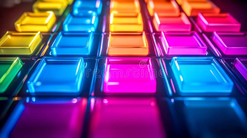 Rows of Colorful Neon Glowing Rectangular Shapes Stock Photo - Image of ...