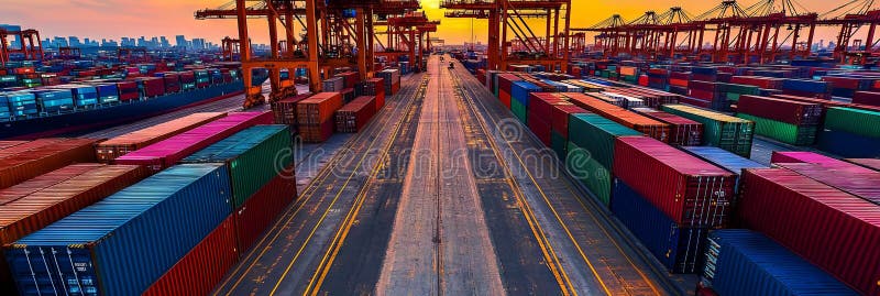 Rows of Colorful Shipping Containers at a Busy Port. Stock Image ...