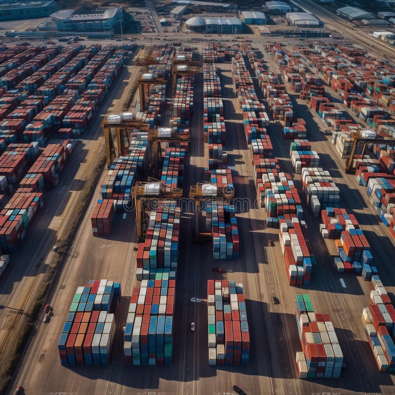 Vibrant Shipping Yard with Crane in the Background Stock Illustration ...