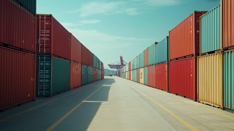 Rows of Colorful Shipping Containers Stand Stacked in a Port Terminal ...