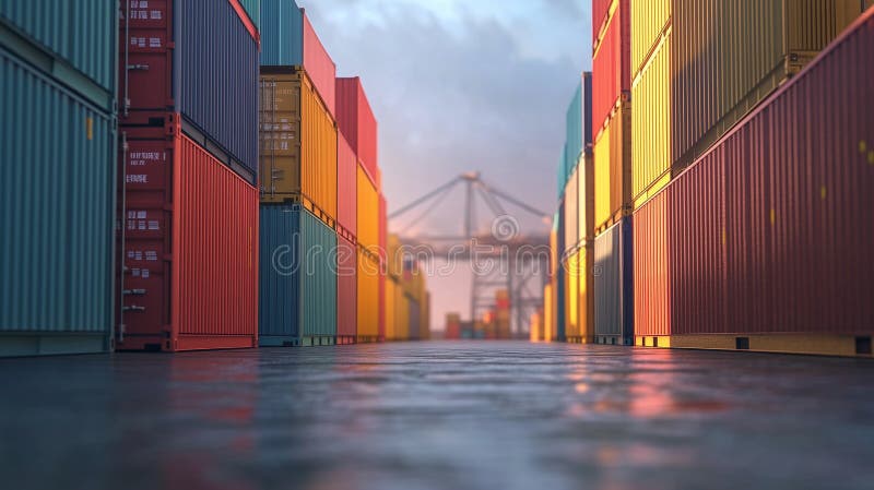 Rows of Colorful Shipping Containers Stand Stacked in a Port Terminal ...
