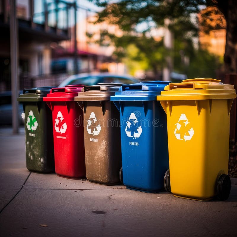 Rows of Colorful Trash Cans Stock Illustration - Illustration of trash ...