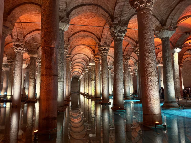 Rows of Columns Reflected in Water in the Restored Basilica Cistern ...