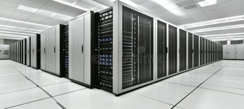 Rows of Computer Server Racks in Data Center. Technology, Computing ...