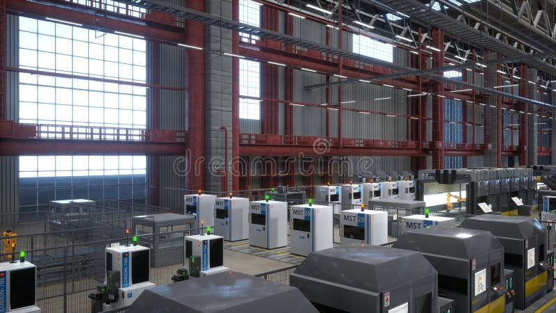 Rows of Computerized Equipment Units in Factory, 3D Render Stock ...