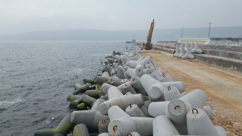Rows of Concrete Blocks Along Beach Stock Footage - Video of ...