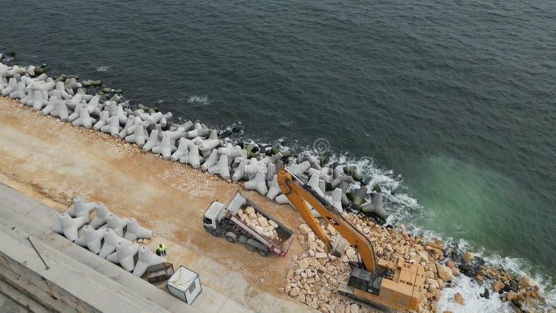 Rows of Concrete Blocks Along Beach Stock Footage - Video of ...