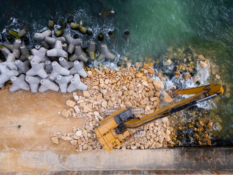 Rows of Concrete Blocks Along Beach Stock Image - Image of sand ...