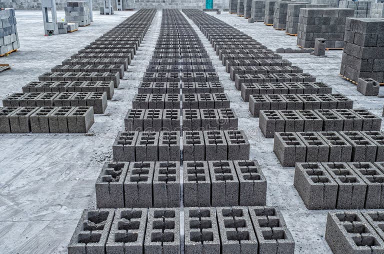 Rows of Concrete Cinder Blocks, Building Material in Form of Gray ...