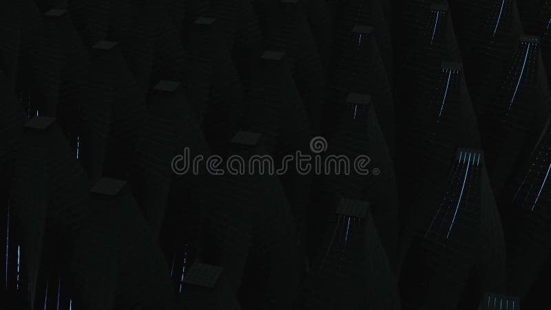 Rows of Cones with Neon Lines. Design. Animation with Dark Rows of ...