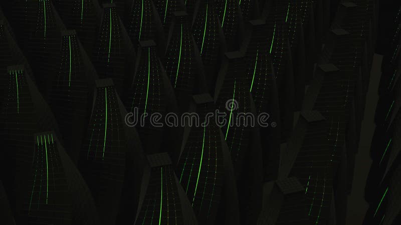 Rows of Cones with Neon Lines. Design. Animation with Dark Rows of ...