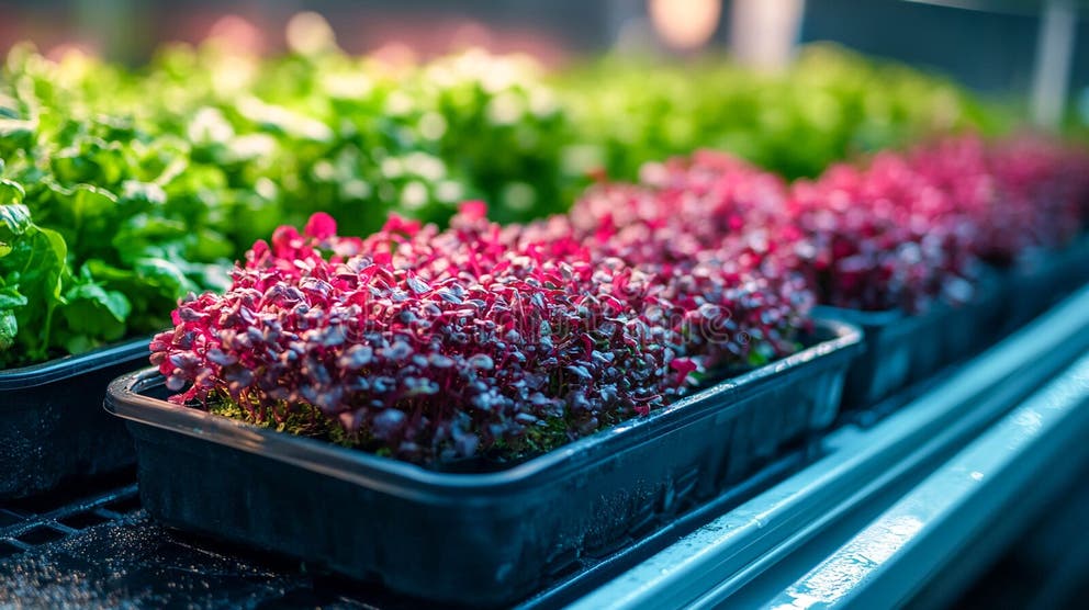 Rows of Containers with Microgreens of Different Varieties. Stock ...