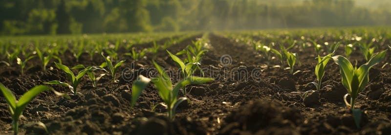 Rows of Corn Sprouts. Agricultural Field. Banner Slider Horizontal ...