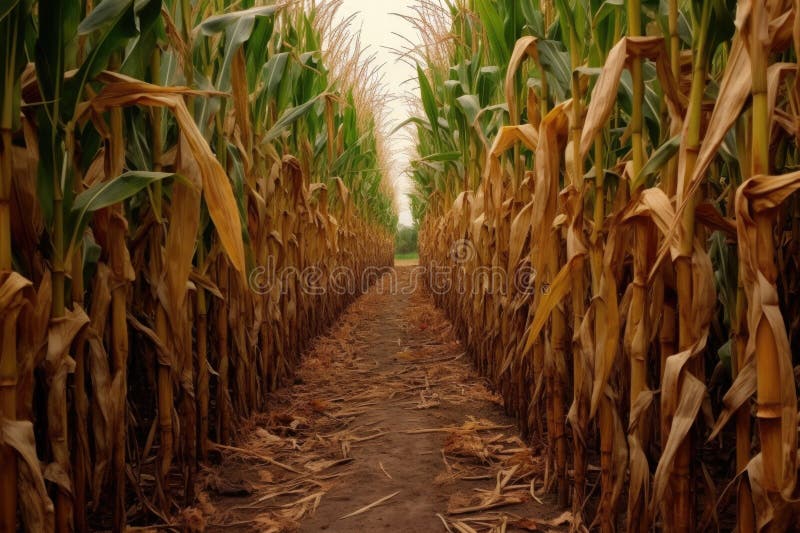 Rows of Corn Stalks with a Clear Path from Harvesting Stock ...