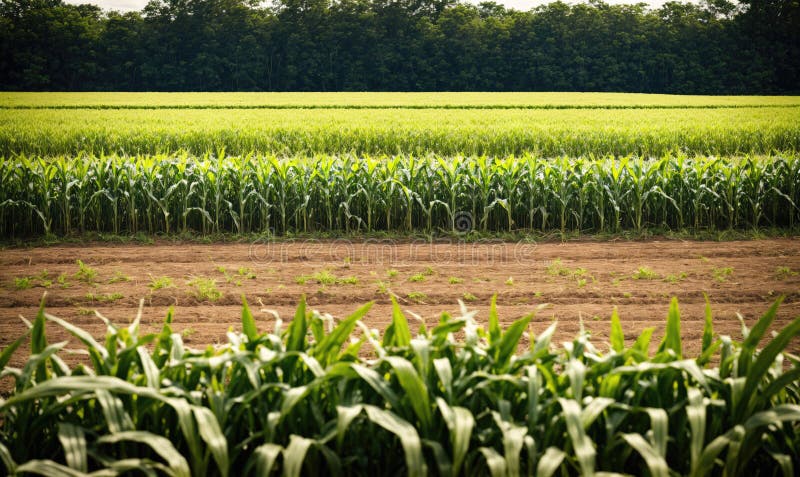 Rows of Corn Stalks Grow in a Field Stock Image - Image of nature ...