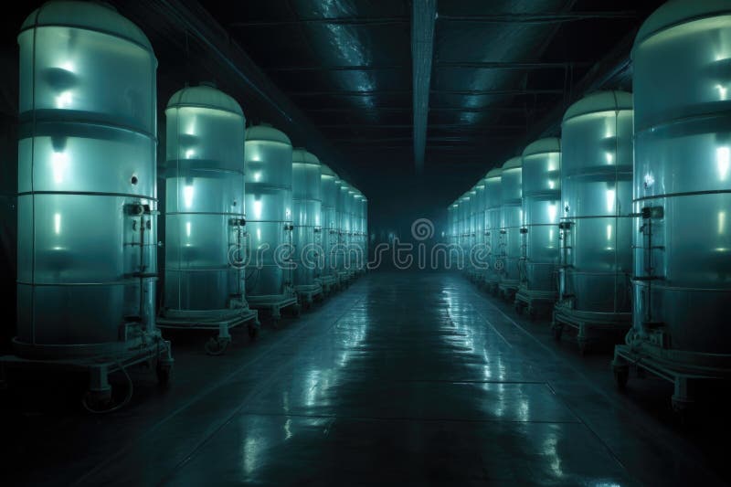 Rows of Cryogenic Storage Units in Dimly Lit Room Stock Illustration ...