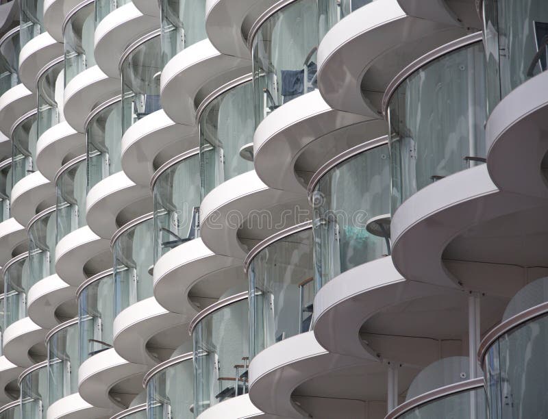 Curved Glass Balconies stock image. Image of architecture - 135070523