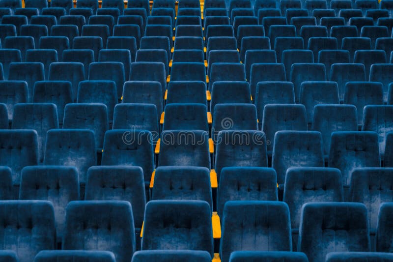 Rows Of Dark Blue Seats In Empty Assembly Hall For Performance Stock Image Image Of Education