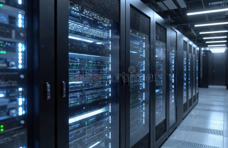 Rows of Data Center Servers Filled with Lights, Hardware ...